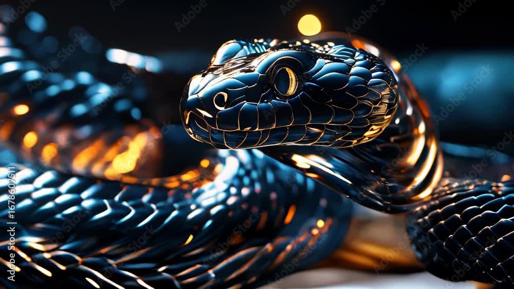 A semi-transparent obsidian serpent accented with faint golden tones ...