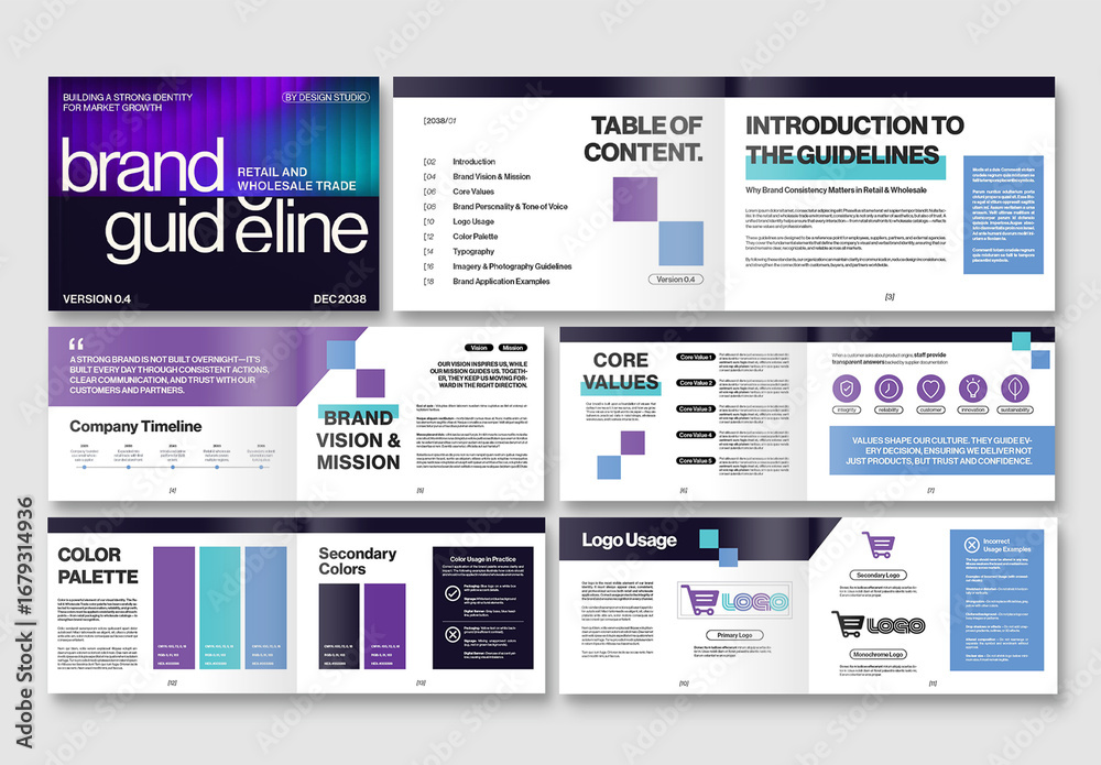 Brand Guidelines Brochure Template for Brand Books & Style Guides Stock ...