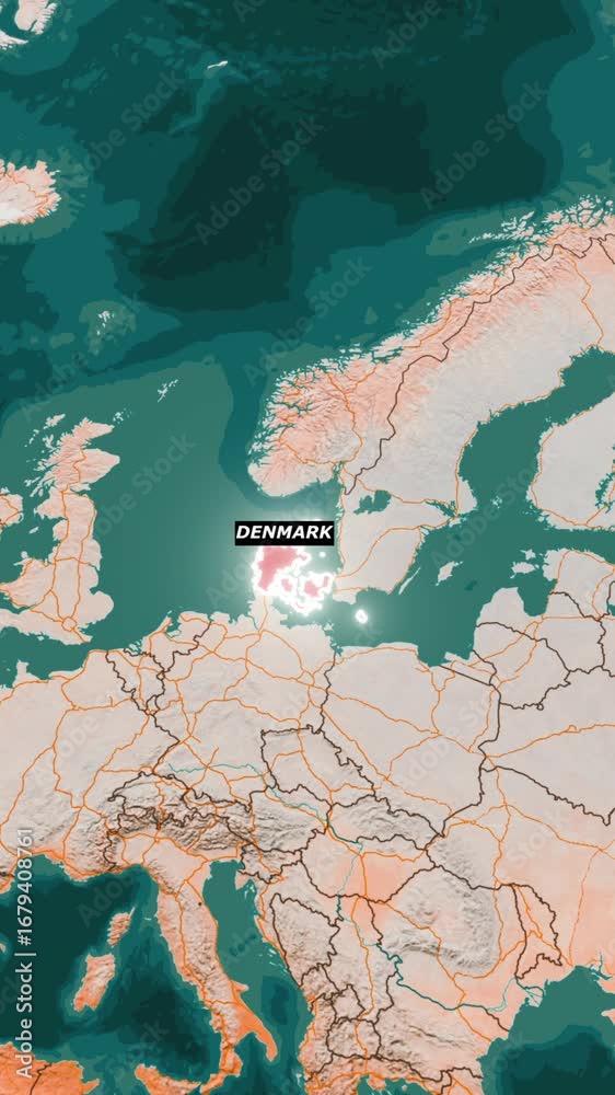 Vertical Political Map of Denmark with Borders and Geography. Stock ...