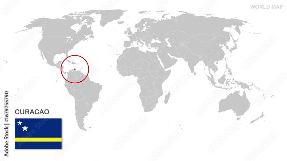 Curacao Map Video, highlighted in the world map with national flag and ...