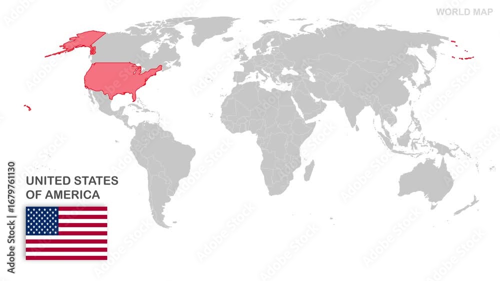 United States of America Map Video, highlighted in world map with ...