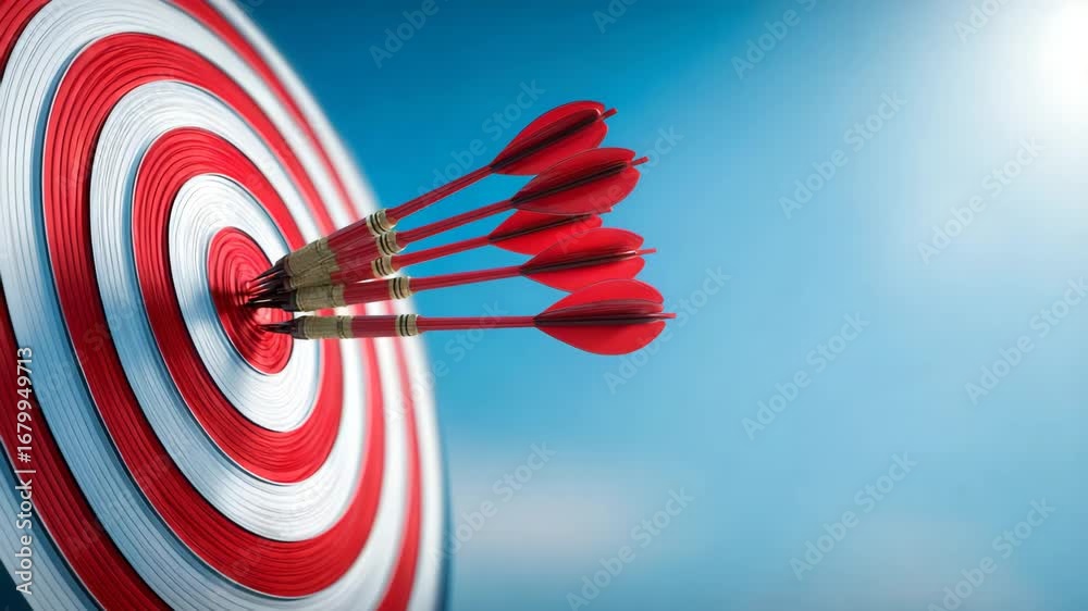 Sequence of red arrows hitting a target, illustrating the precision and ...