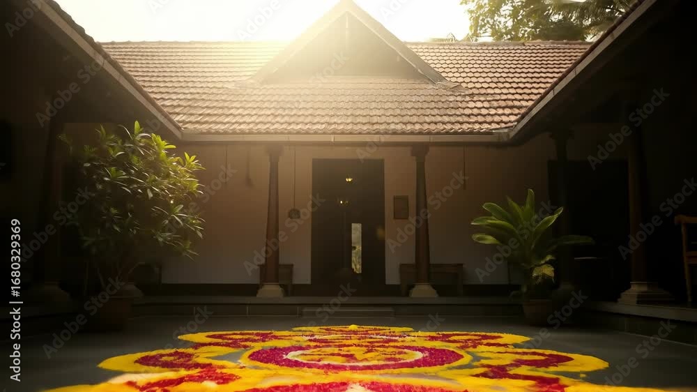 Happy onam festival celebration with a beautiful pookalam flower ...