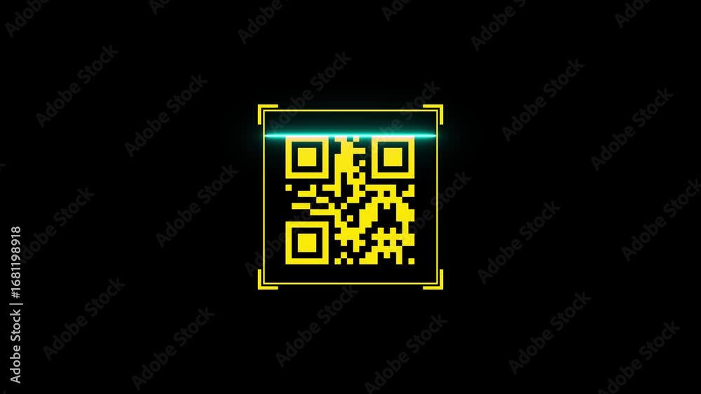 QR code animation. scan QR code motion. QR code in a scanner with a ...