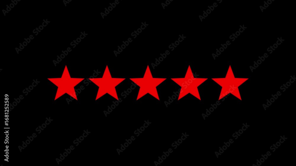 five out of five red stars rating animation on black. customer ...