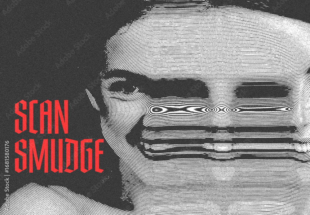 Halftone Scanner Smudge Image Effect Mockup Шаблон Stock | Adobe Stock