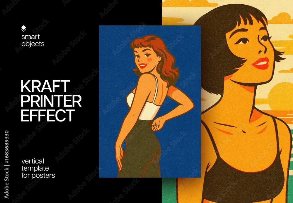 Stocksjabloon Kraft Printer Design Poster Effect Mockup | Adobe Stock