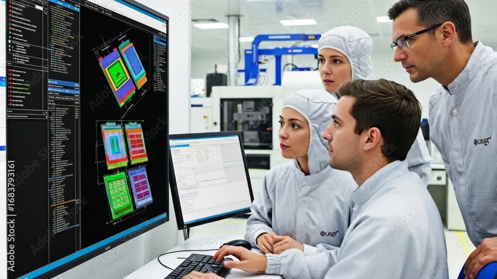 Vidéo Stock Engineers Collaborate on Photolithography Programming - A ...