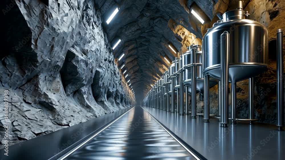 Modern industrial facility with stainless steel tanks and futuristic ...