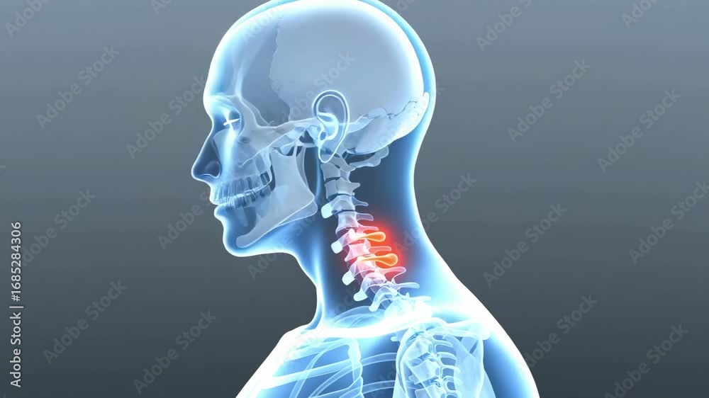 Medical 3D X-ray Animation Showing Human Cervical Spine Pain and Neck ...