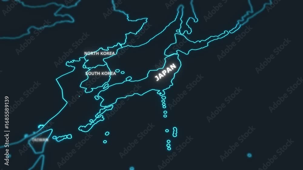 3D world digital glowing map animation of Japan. Stock ビデオ | Adobe Stock