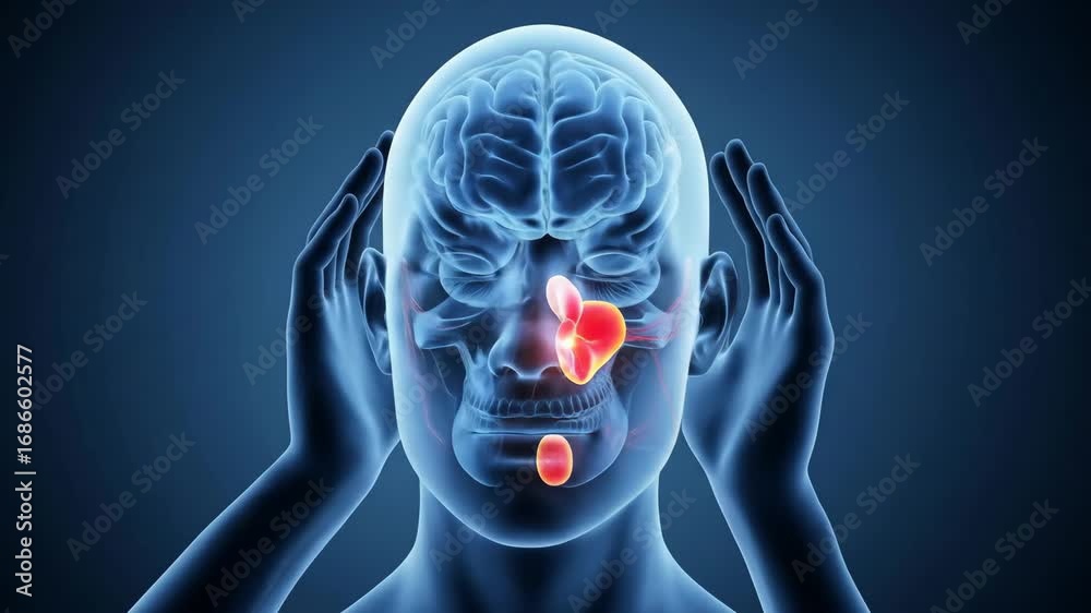 Human Brain and Salivary Glands Anatomy in Blue, Visual Representation ...