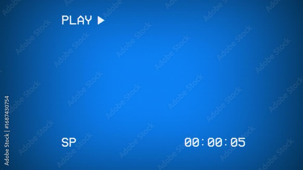 Retro VHS video player screen, blue background, play button, 80s 90s ...