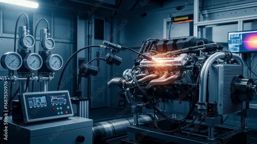 Cooling system efficiency test on a Formula One engine inside a dyno ...