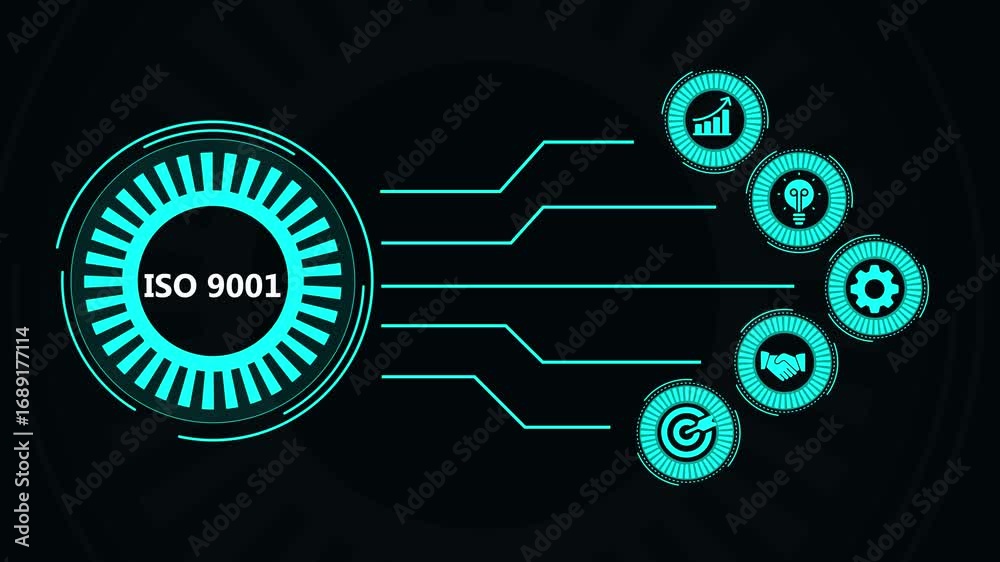 Animated digital representation of iso 9001 certification and quality ...