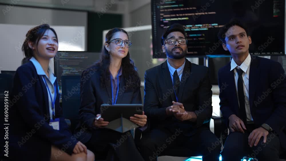 An AI research team reviews the architecture of a new neural network. They analyze the model's ...