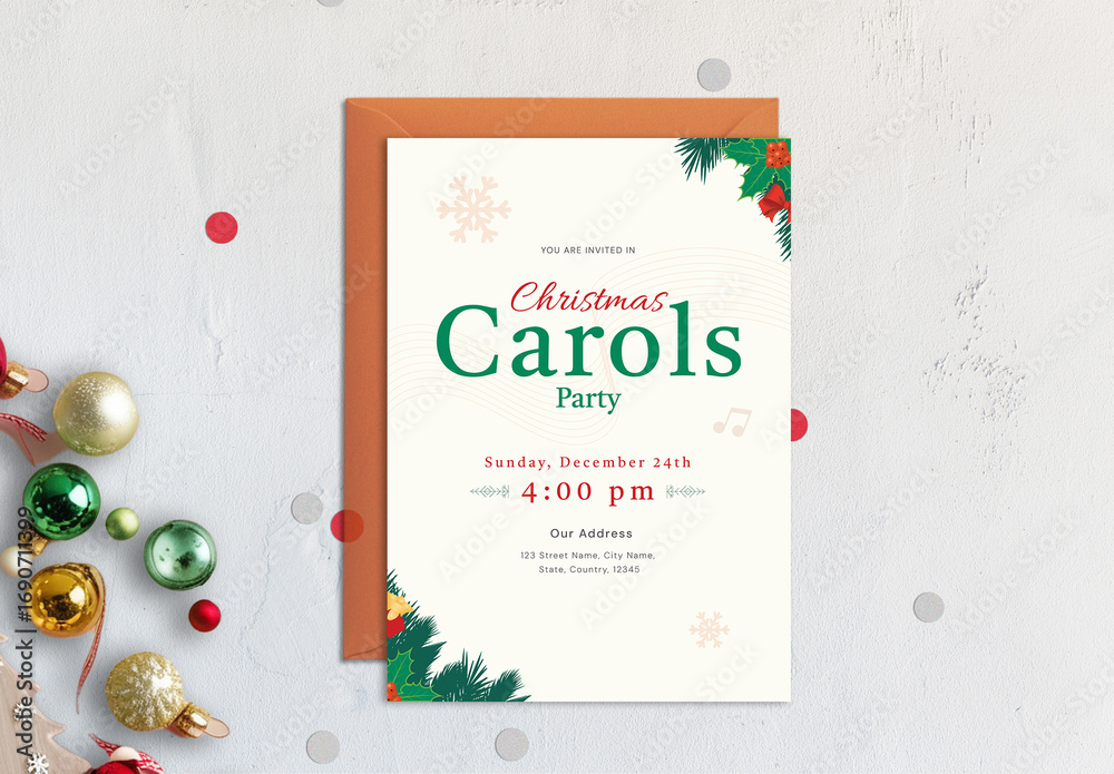 Modern Christmas Caroling Party Invitation Card Design Layout Stock 템플릿 ...