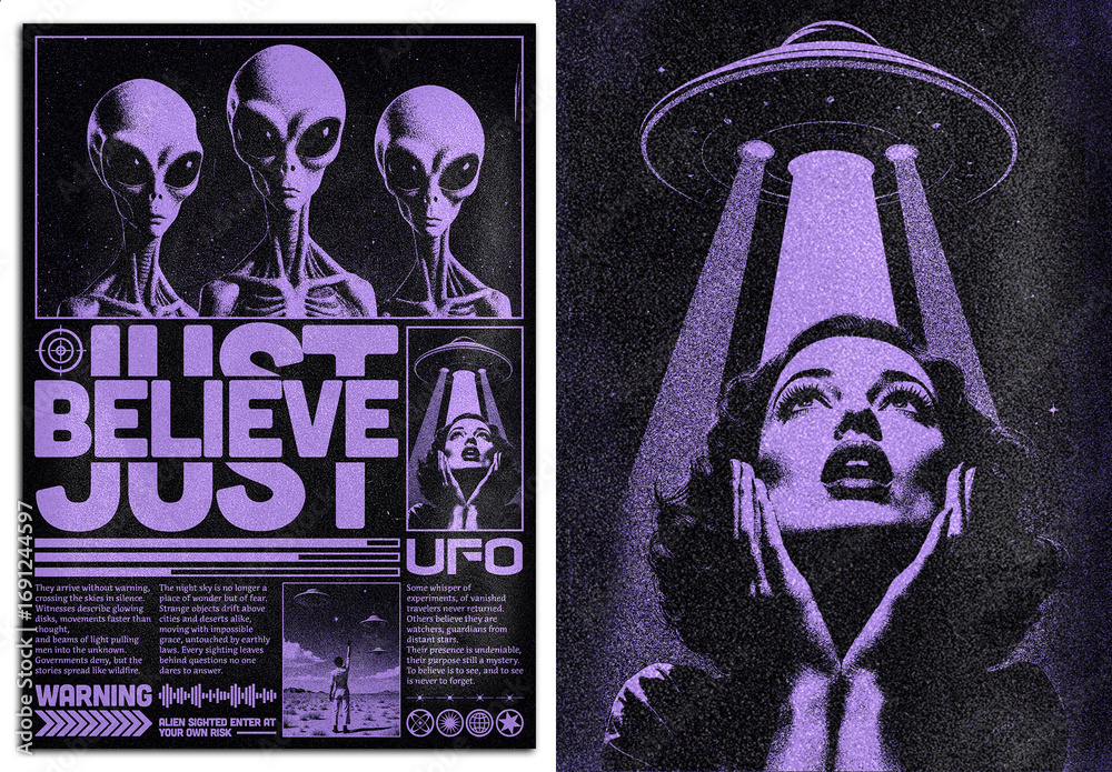 Brutalist Ufo Zine Poster Template Шаблон Stock | Adobe Stock