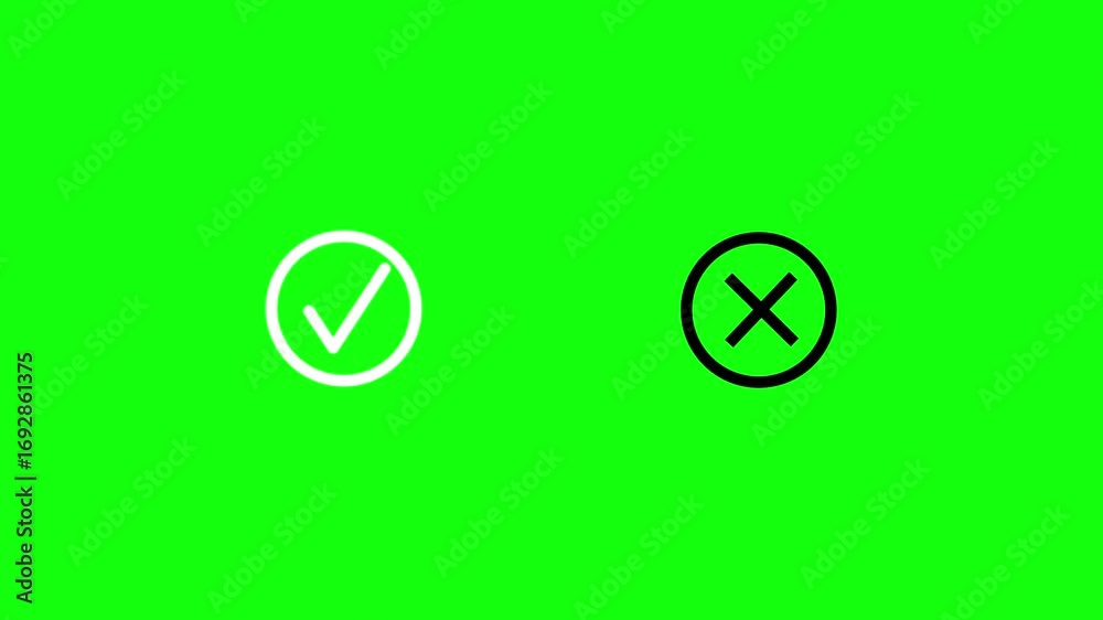 Tick or check mark and cross mark signs icon animation. white tick OK ...