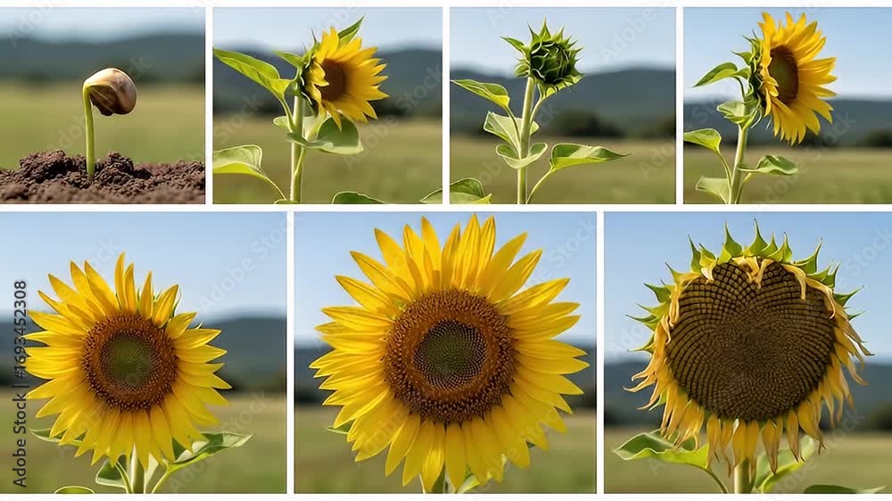 Video Stock Sunflower life cycle shows growth stages from seed to full ...