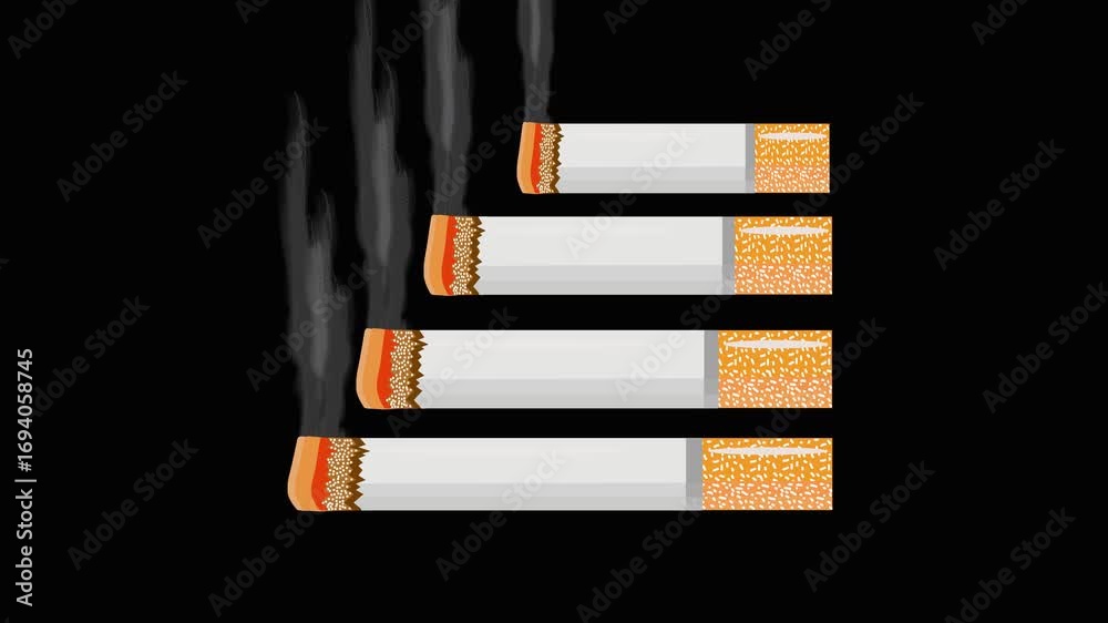 Smoking cigarettes animation loop. Anti smoking campaign danger warning ...