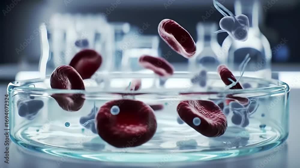 Dynamic Close Up of Red and White Blood Cells in Glass Petri Dish ...
