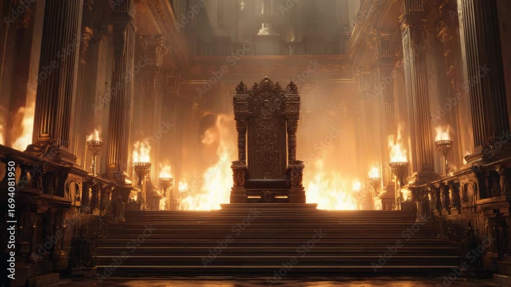 Burning Throne Room: Dark Ages Castle with a Royal Burning Throne Stock ...