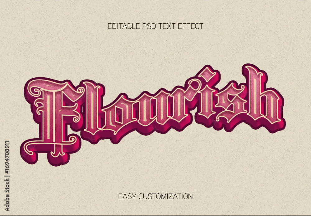 Fuchsia And Beige Victorian Font Gothic Flourish Text Effect Stock ...