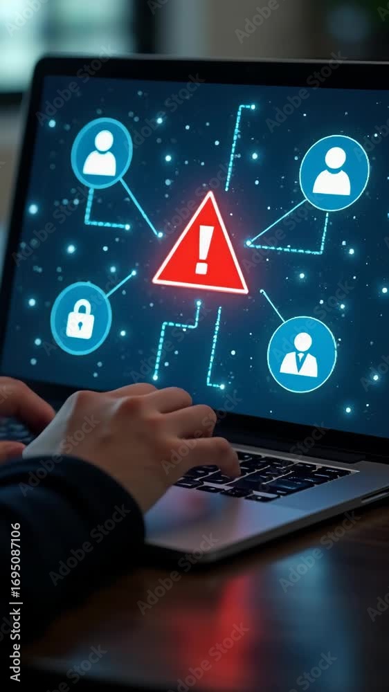 Cybersecurity concept. Scam Alert Warning, A person typing on laptop ...