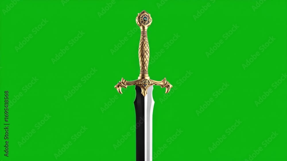 Ornate Golden Fantasy Sword with Serpent Hilt Revealed Horizontally on ...