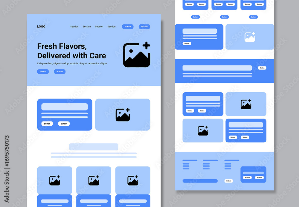 Fast Food Company Landing Page Wireframe Design Stock Template | Adobe ...