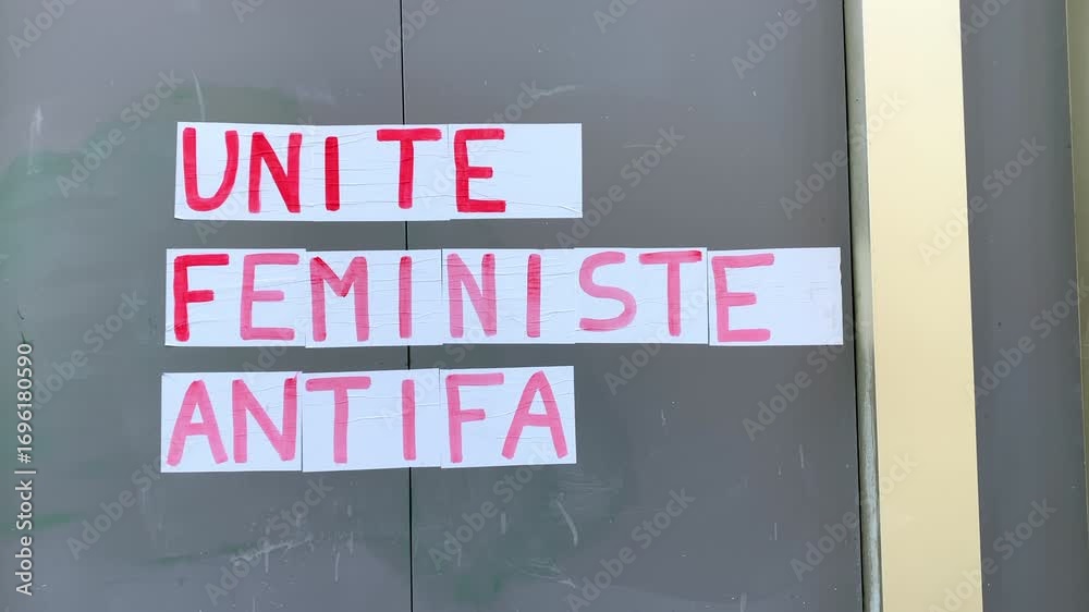 Antifa feminist unity protest poster pasted by members of a feminist ...