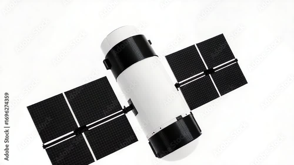 Modern black and white satellite floating in orbit animation video ...