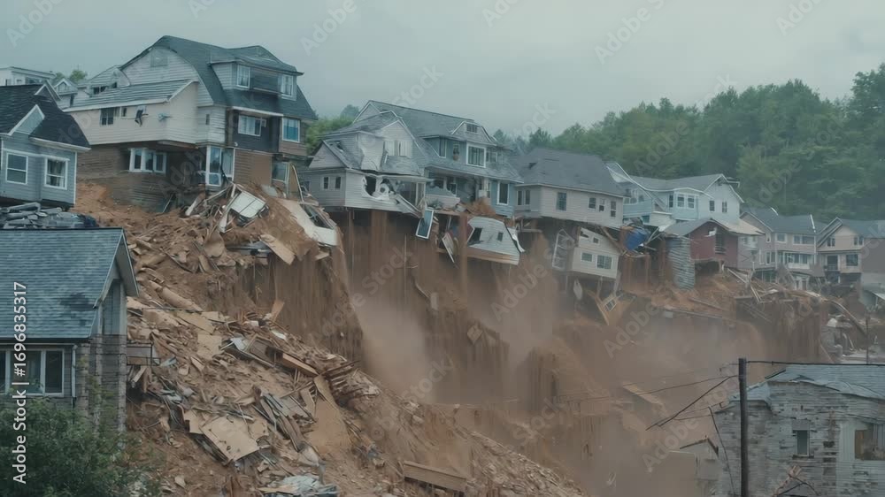 Landslide is causing significant damage, destroying houses in a ...