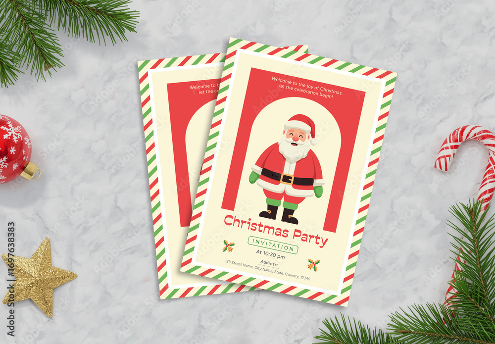 Christmas Party Invitation Card with Santa Claus Stock Template | Adobe ...