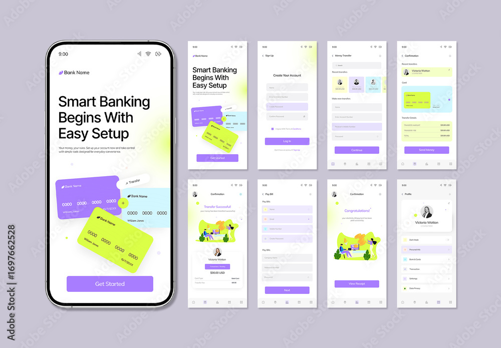Mobile Smart Banking App UI Design Template Stock Template | Adobe Stock