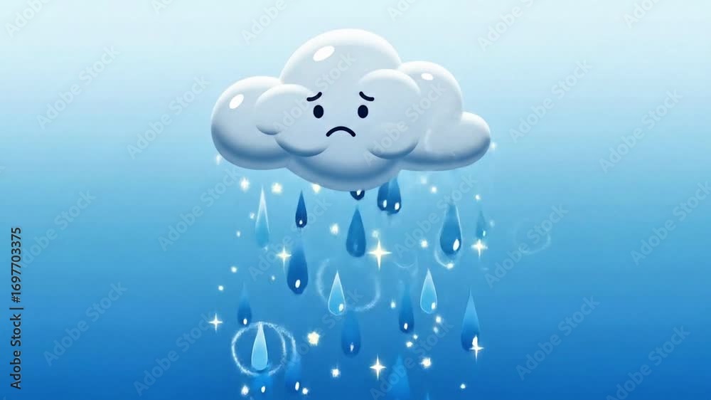 Sad cartoon cloud raining animation video background for weather ...