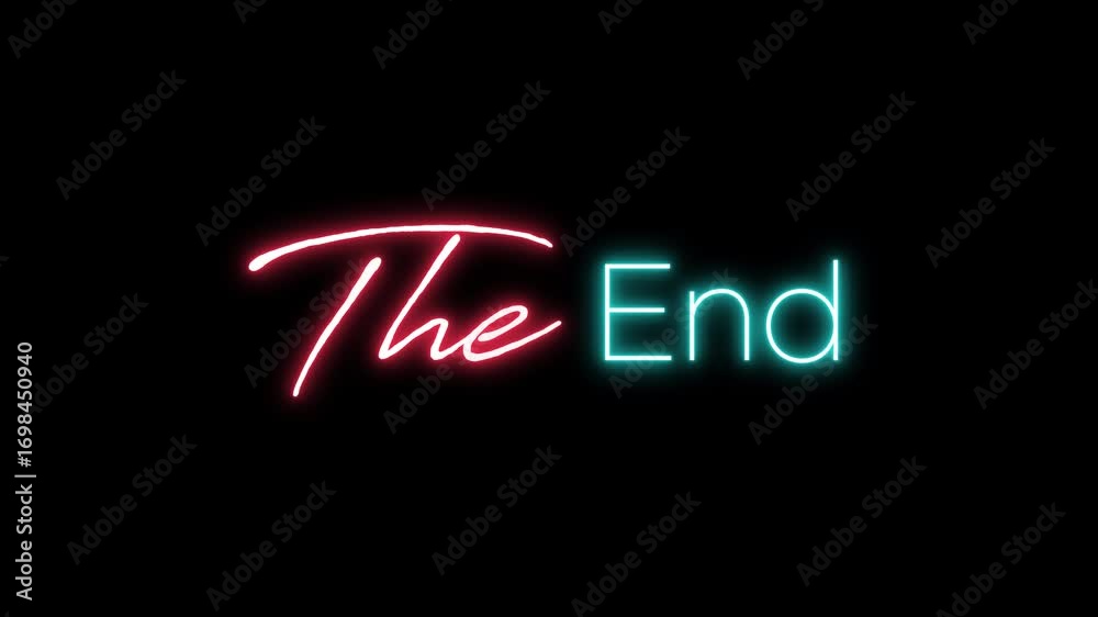 The End 3d Text word neon light animation loop on Transparent Alpha ...