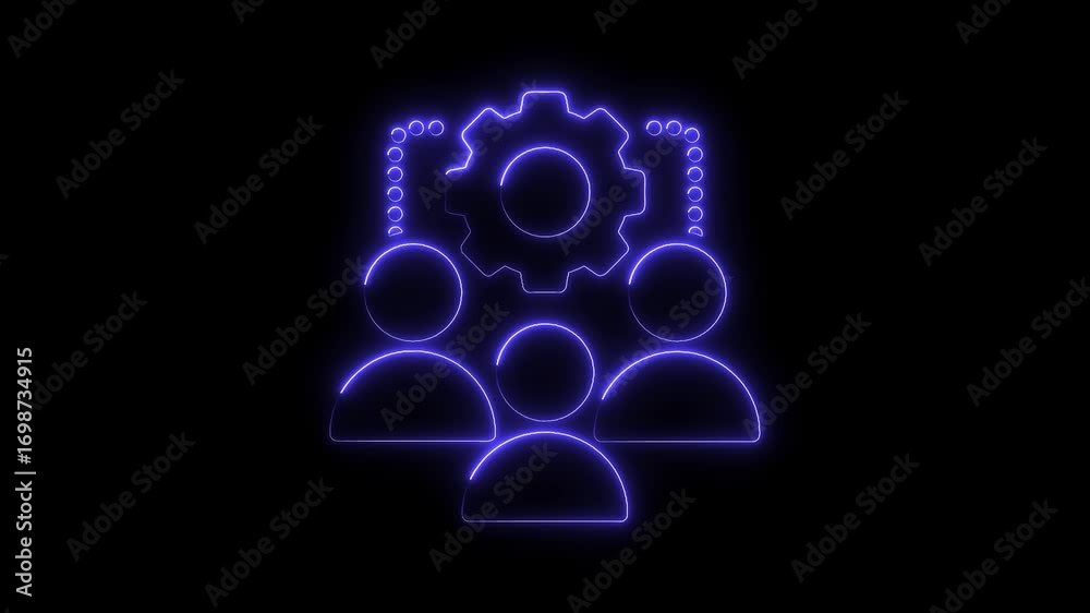 Teamwork and settings neon animation illustrating collaboration and ...