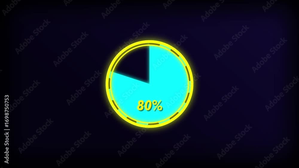 Loading yellow circle animation 4K , graph Animation Counting 0 to 80% ...