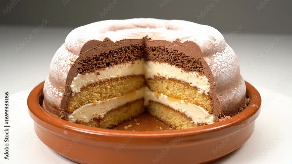 Classic Italian Zuccotto a layered chocolate and cream dome cake with a ...