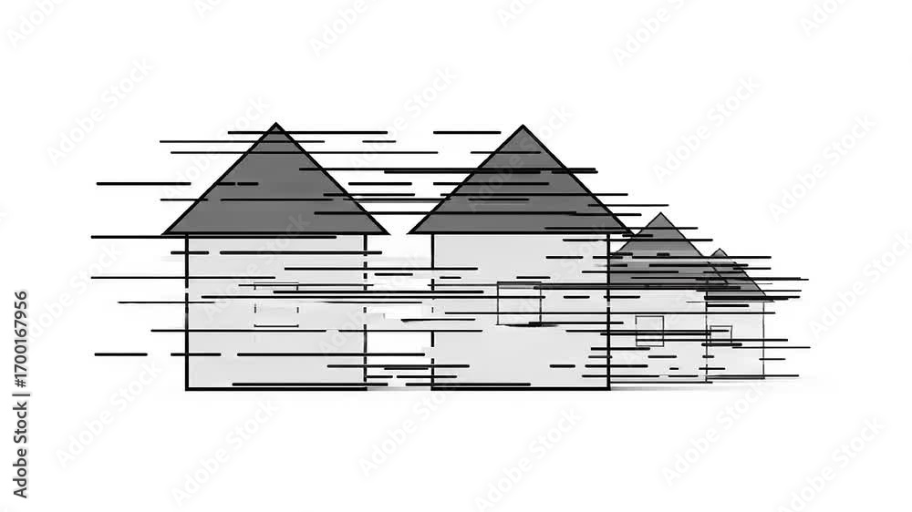 House Construction Animation with Distortion Effect Revealing a Simple ...