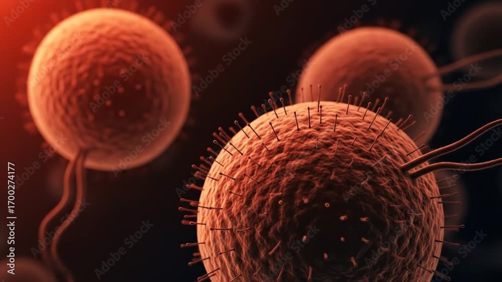 High-resolution 3D microscopic cells with spiky membranes and flagella ...