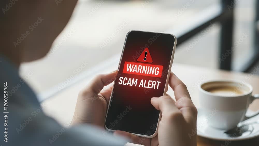 Vídeo do Stock: Mobile scam alert on cellphone display warns of phone ...