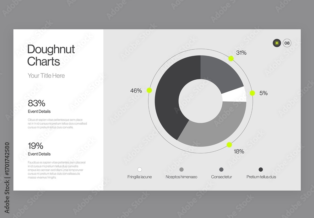 Donut Doughnut Chart Infographic Template in Modern Minimal Style Stock ...