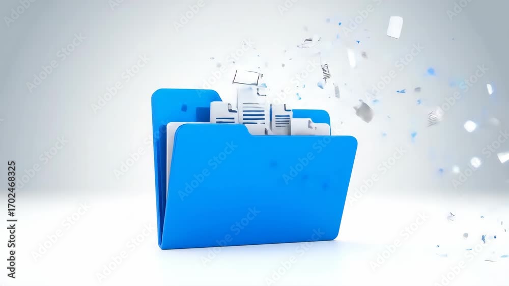 Blue folder document digital particle transformation animated file data ...
