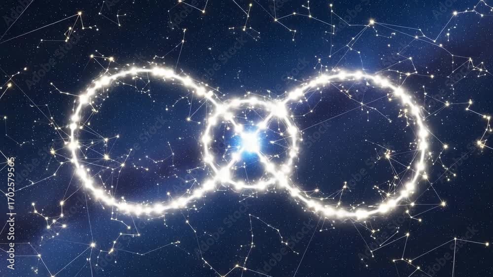 Constellations forming glowing interconnected patterns in the night sky ...
