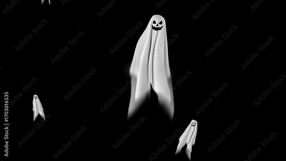 Animated floating ghosts on a transparent background. Seamless loops ...