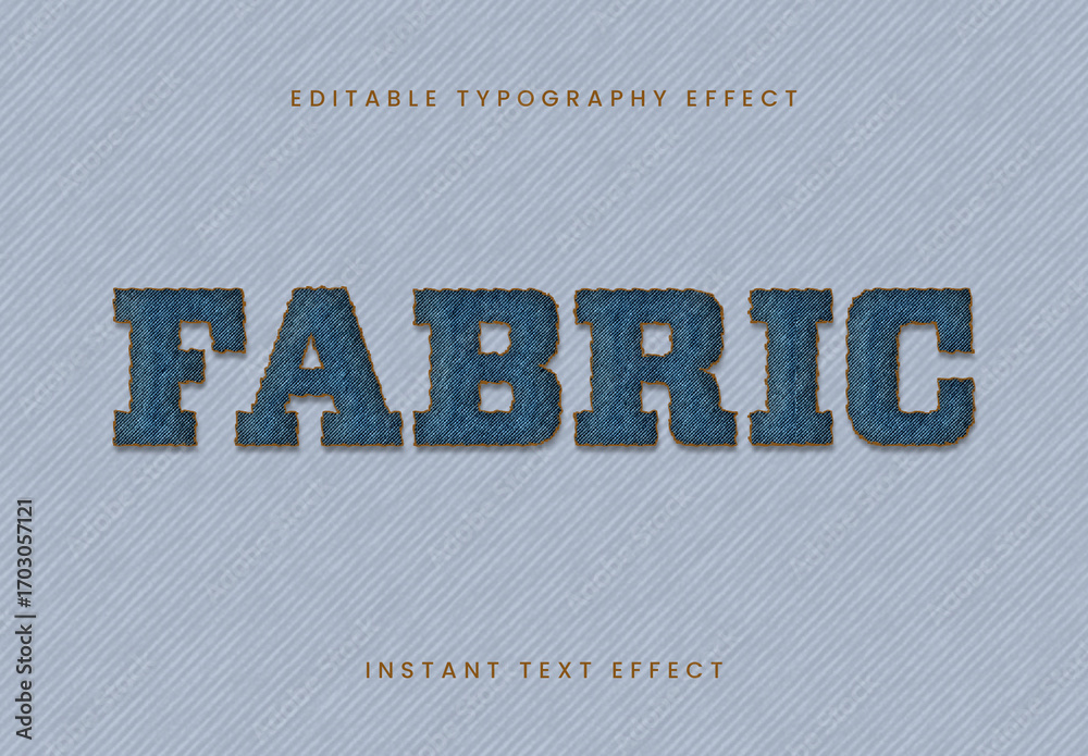 Blue Embroidery Chainstitch Bold Outline Text Effect Fabric Denim ...