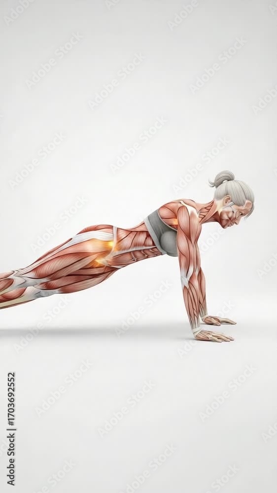 Animated anatomical illustration of an older woman demonstrating a ...